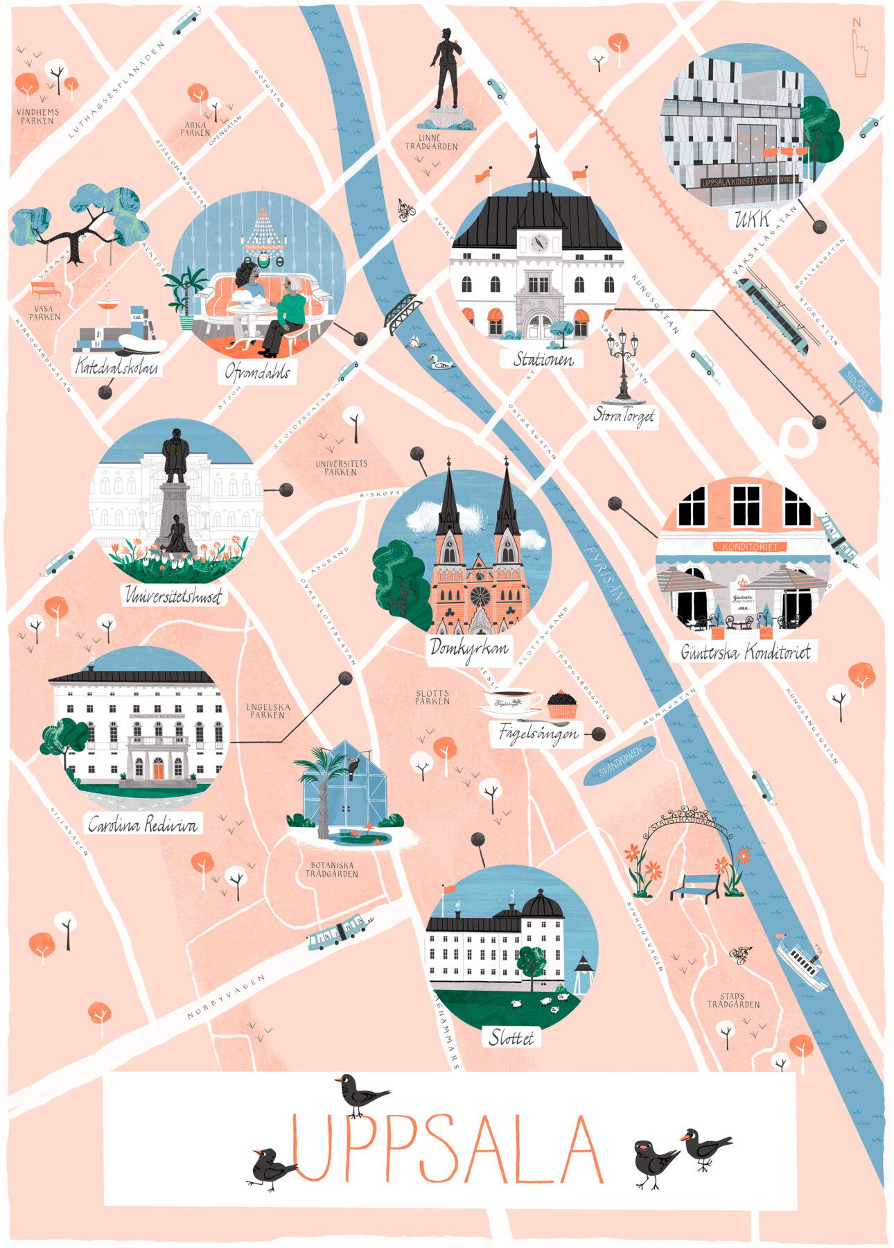 "Uppsala", illustrerad karta - Illustratörcentrum