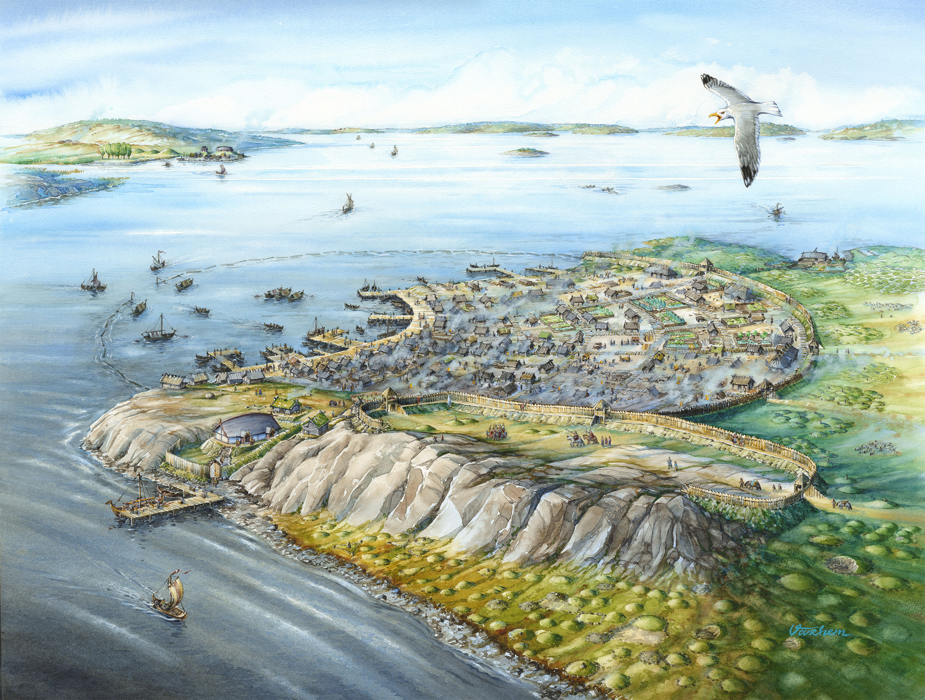 Rekonstruktion av Birka-Hovgården på vikingatiden - Illustratörcentrum