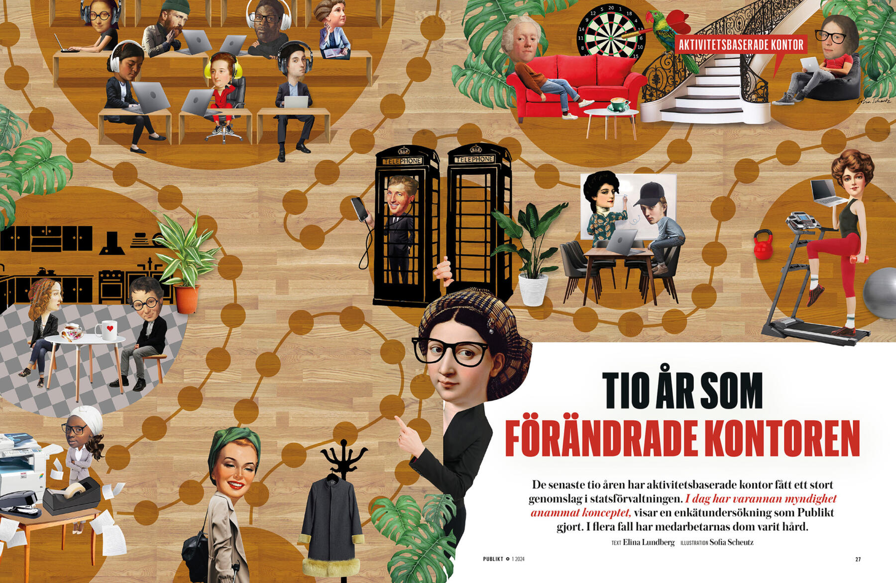 Tidningen Publikt, temaillustration flexibla kontor - Illustratörcentrum